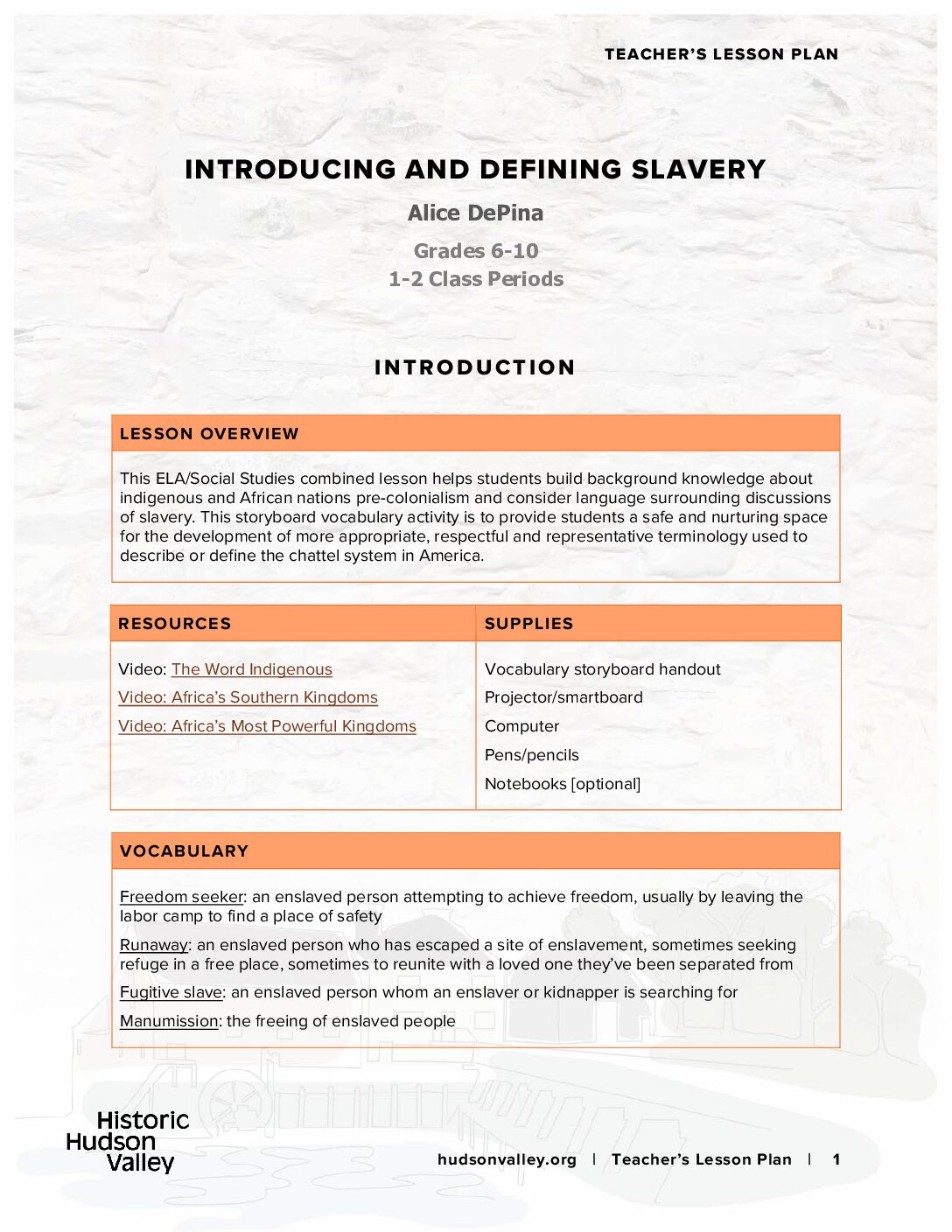 Defining Slavery and Vocabulary - Historic Hudson Valley